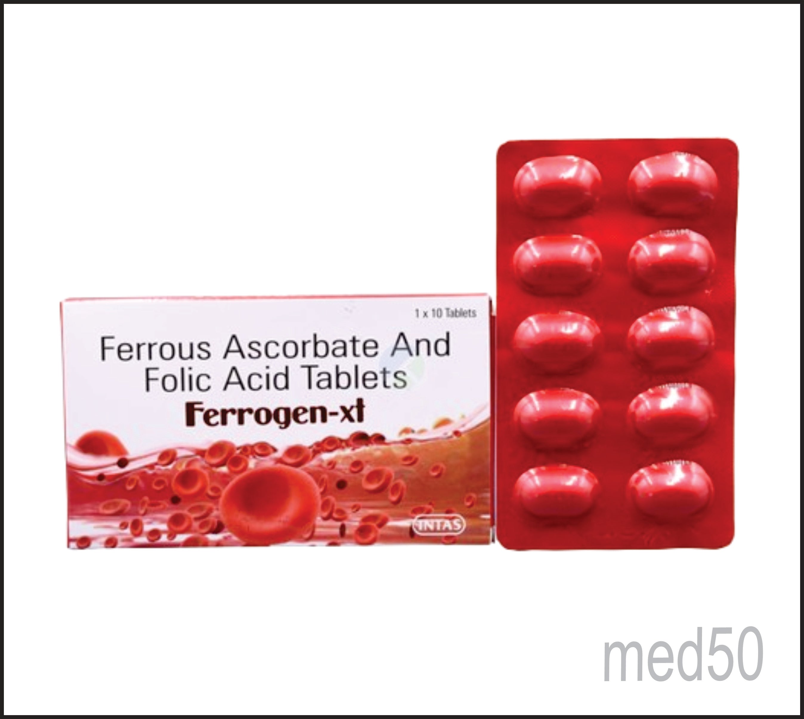 Ferrogen-XT Tablet (FERROUS ASCORBATE-100MG + FOLIC ACID-1.5MG) – Med50